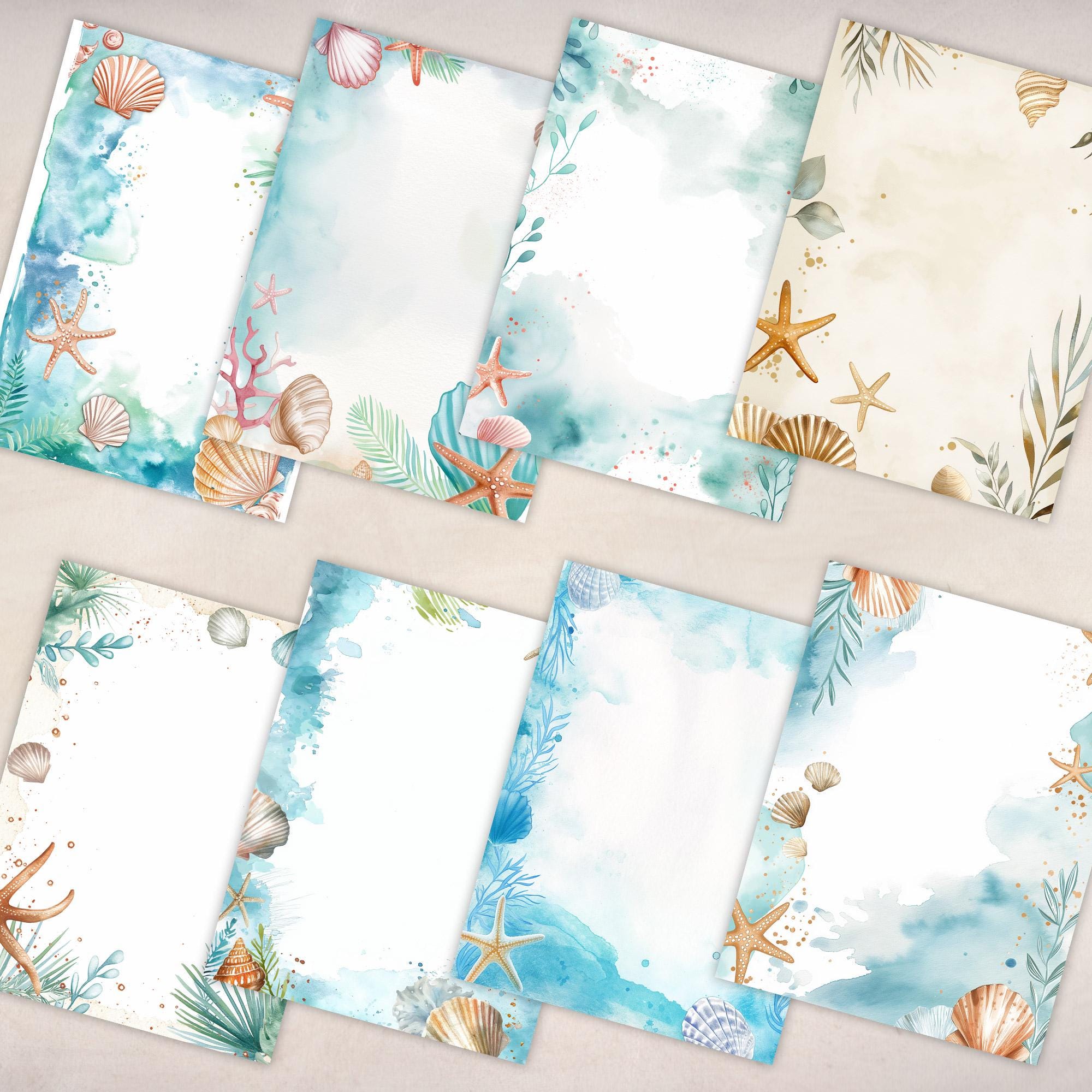 Sea Treasure Watercolor Journal Pages | Seashell & Starfish JPG Digital ...