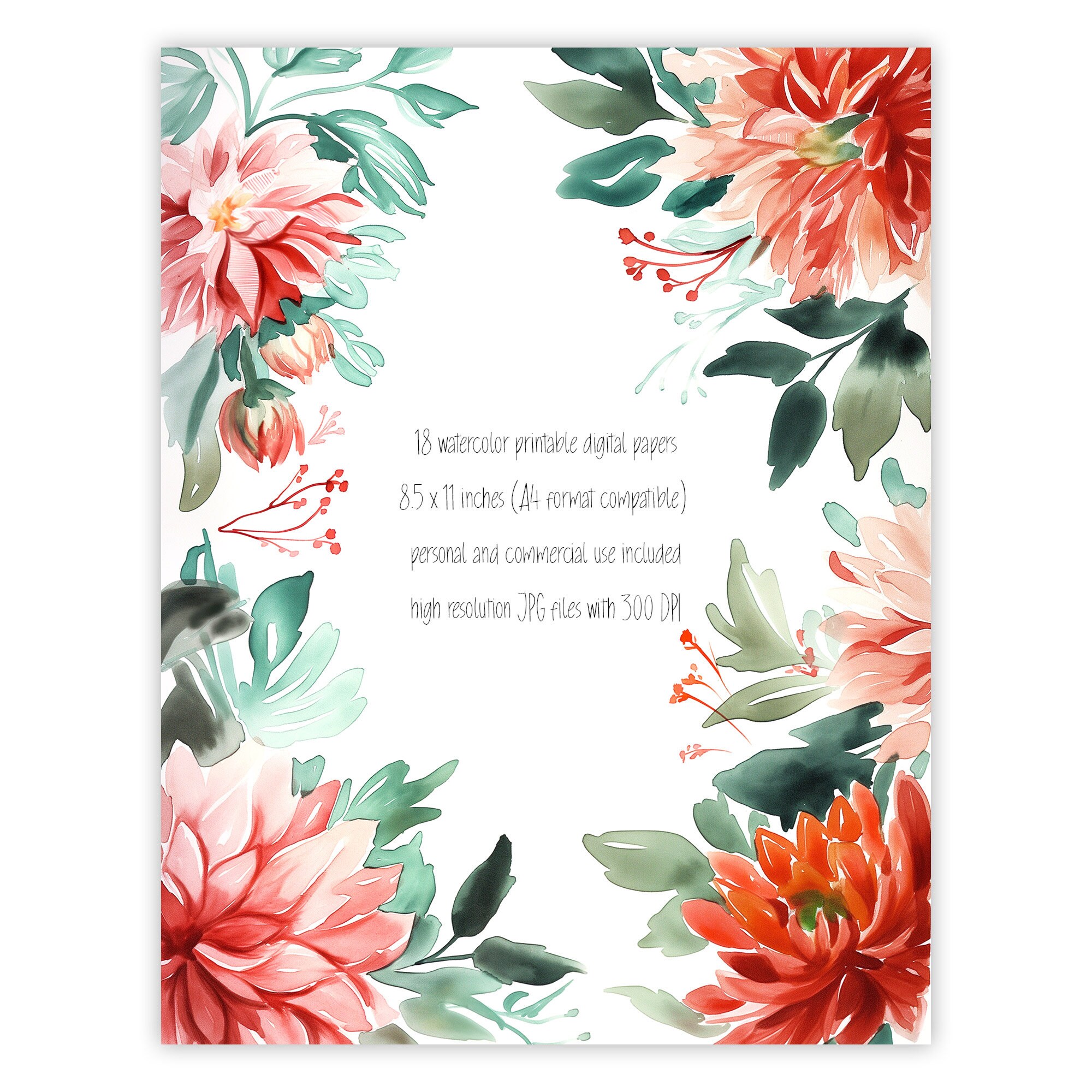 Dahlia Bundle Watercolor Journal Pages Asteraceae Flower & Greenery JPG ...