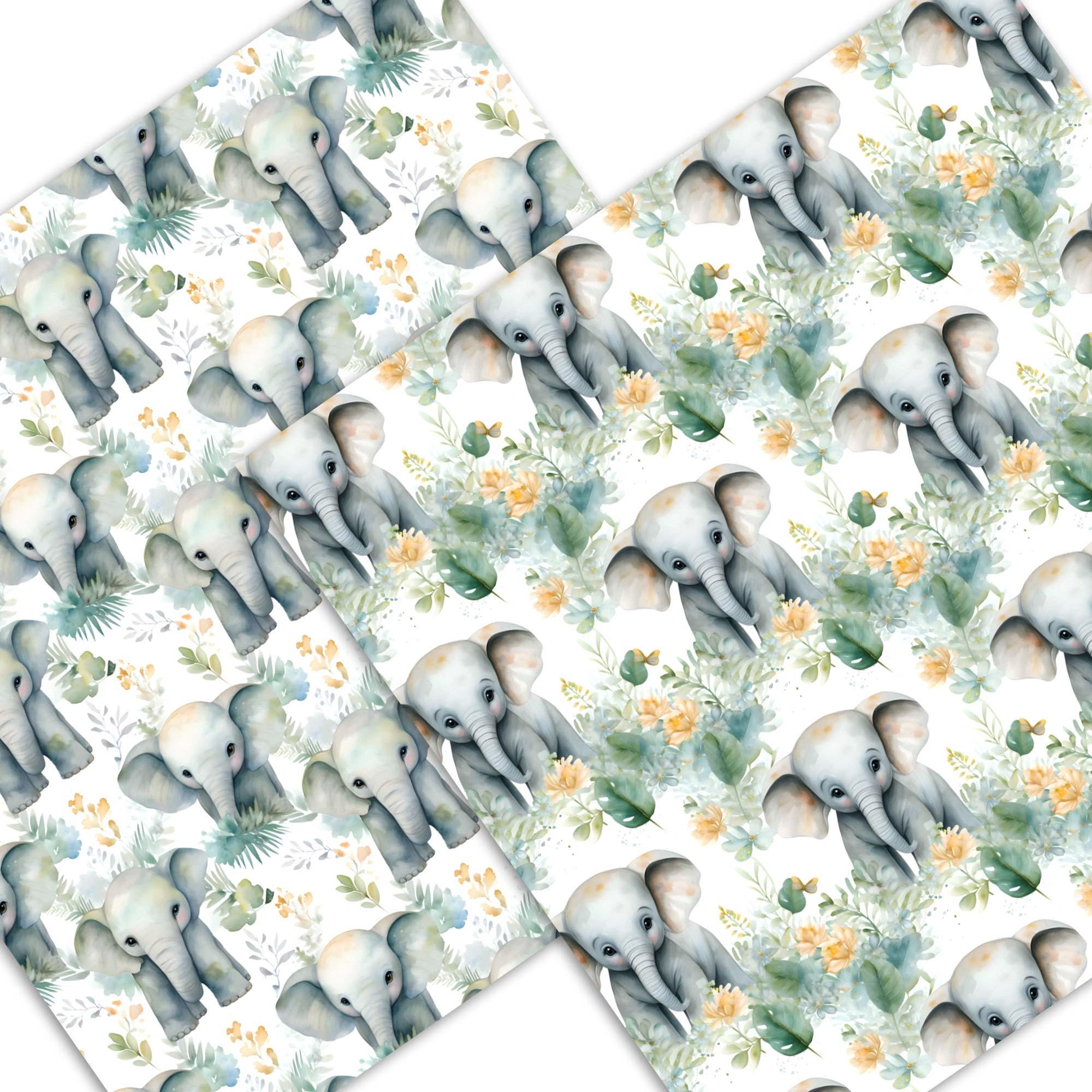Baby Elephant Watercolor Digital Paper Pack | Safari Animal Seamless ...