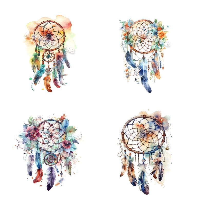 Dreamcatcher Watercolor Clipart Native American Willow Hoop JPG Set ...