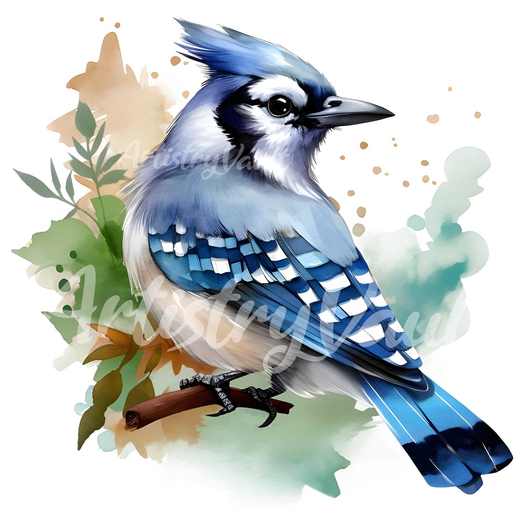 Blue Jay Watercolor Clipart Woodland Bird JPG Set DIY - Etsy