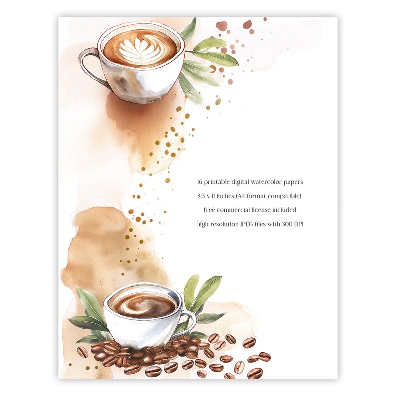 Coffee Reflections Watercolor Journal Pages | Greenery JPG Digital ...