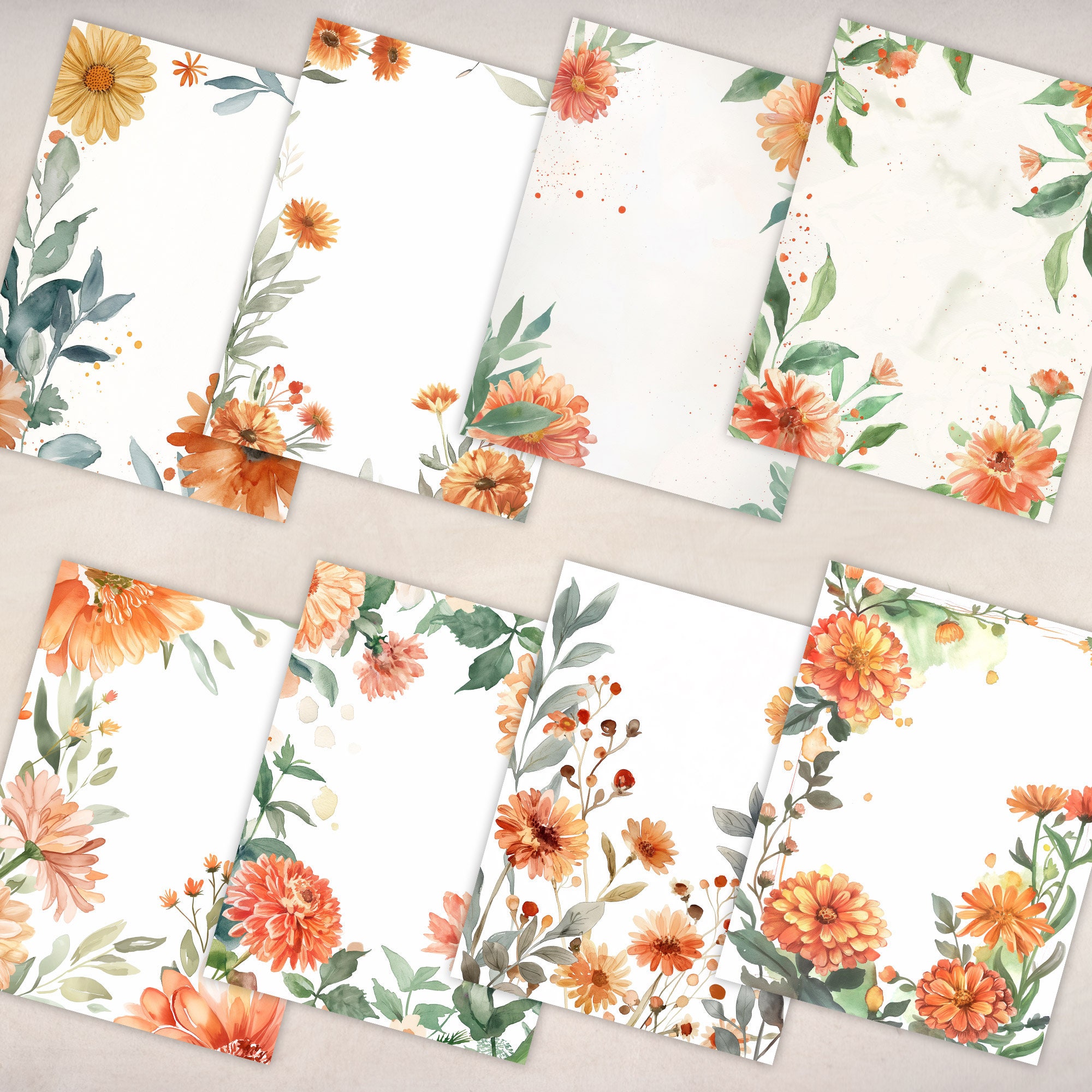 Zinnia Frames Watercolor Journal Pages | Asteraceae Flower & Greenery ...