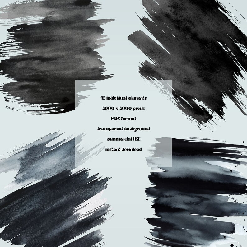 Black Wash Watercolor Clipart Dark Brush Strokes Transparent PNG ...