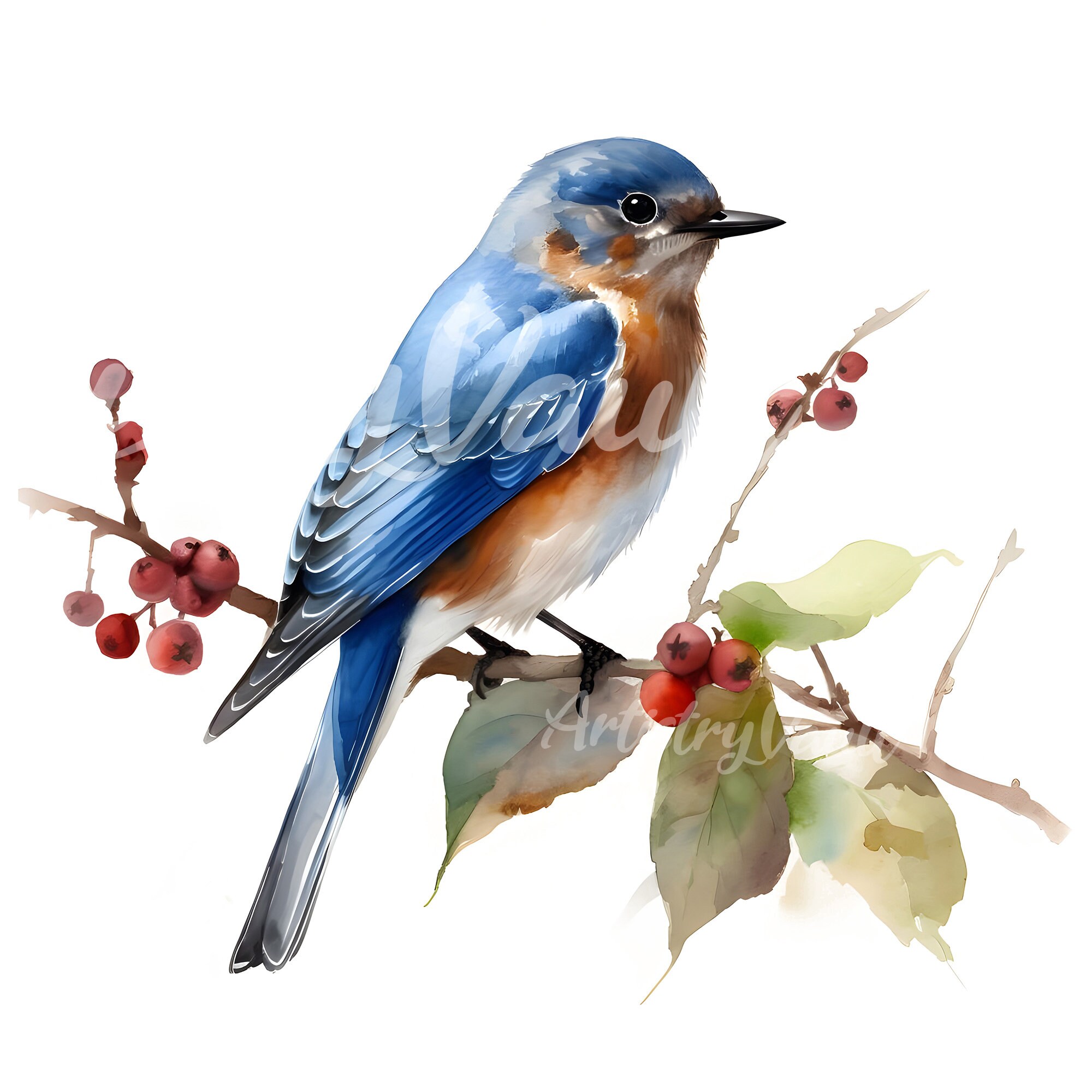 Eastern Bluebird Watercolor Clipart Woodland Bird JPG Set - Etsy