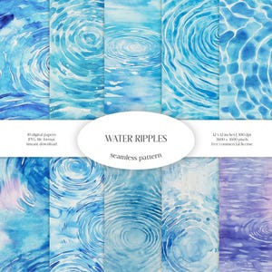 Water Ripples Watercolor Seamless Pattern | Puddle Drop JPG Digital ...