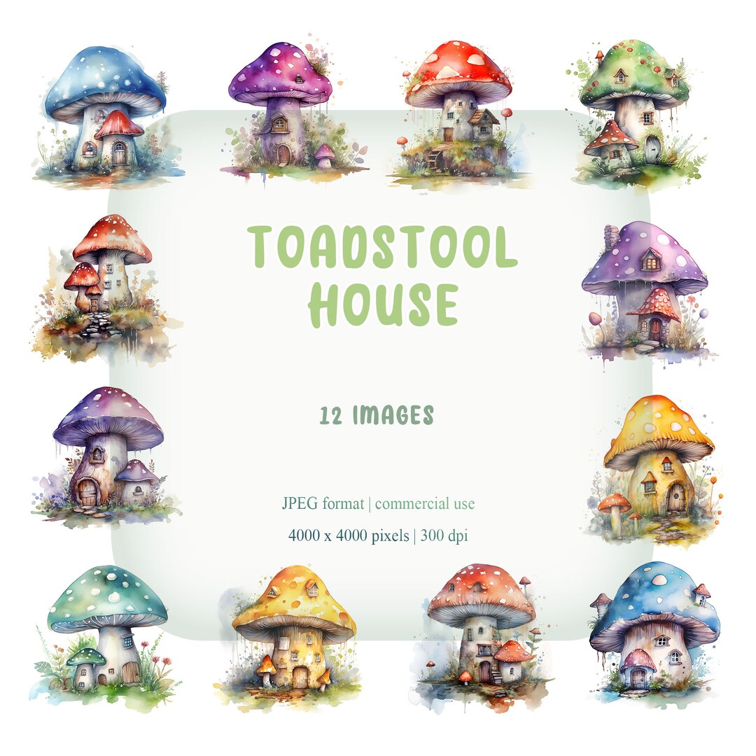 Toadstool House Watercolor JPG Clipart | Mushroom Dwelling Collection ...