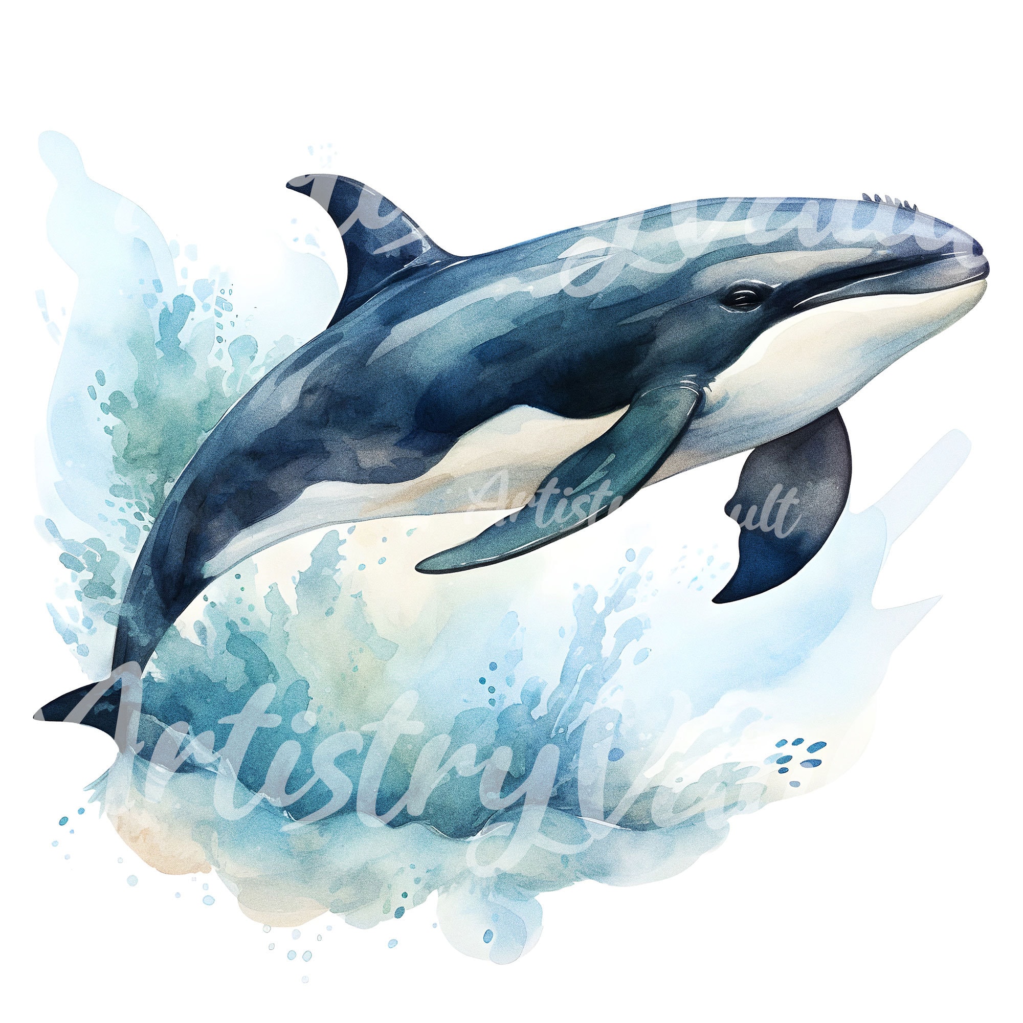 Whale Watercolor Clipart Ocean Creature JPG Set Wall Art - Etsy