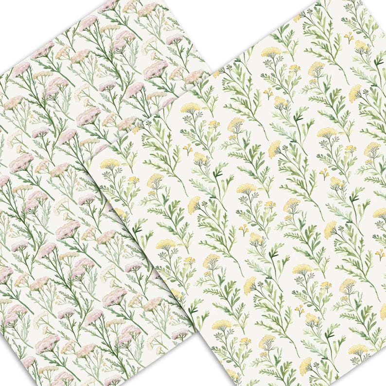 Common Yarrow Watercolor Seamless Pattern | Floral & Greenery JPG ...
