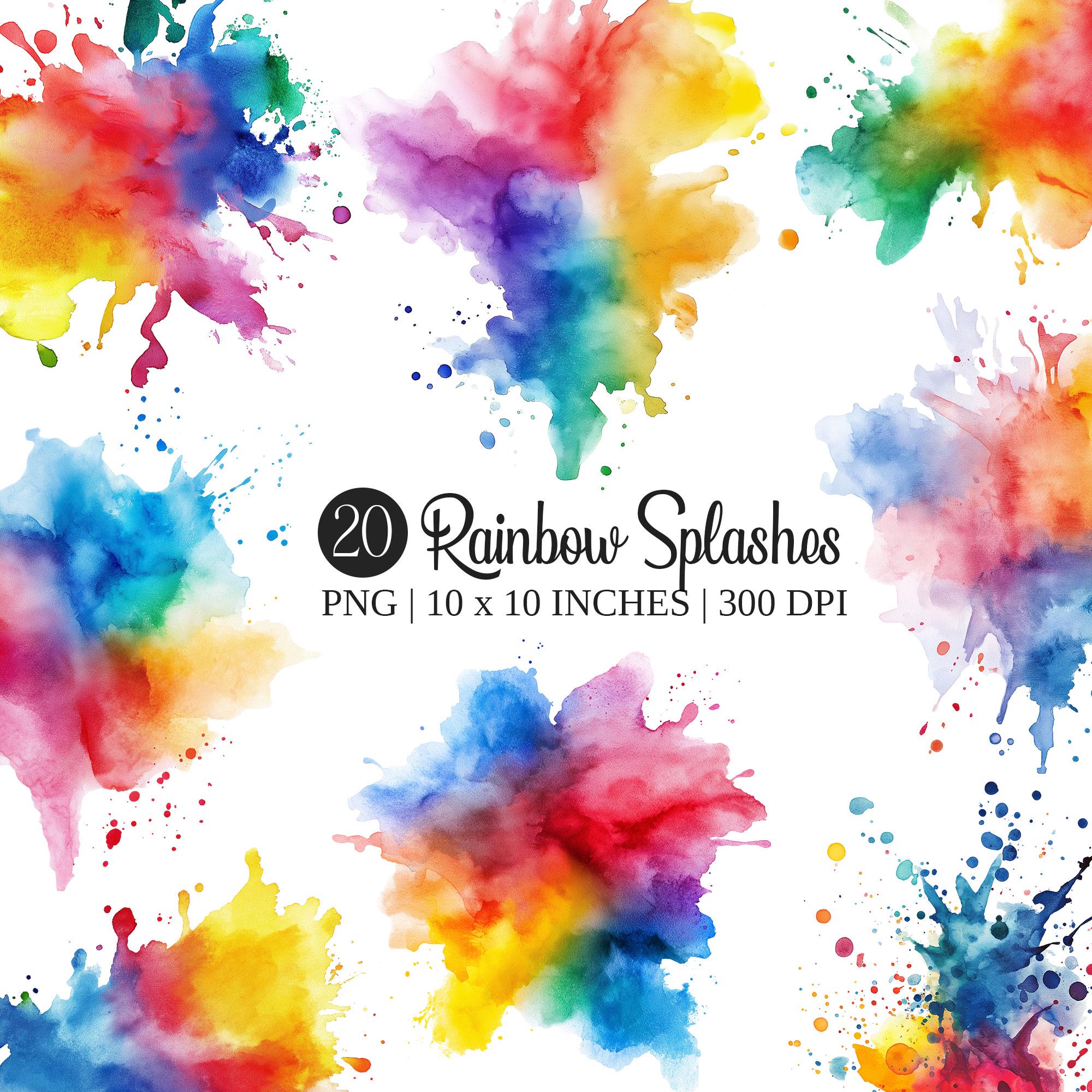 Rainbow Splashes Watercolor Clip Art | Pastel Splatter PNG Set | Color ...