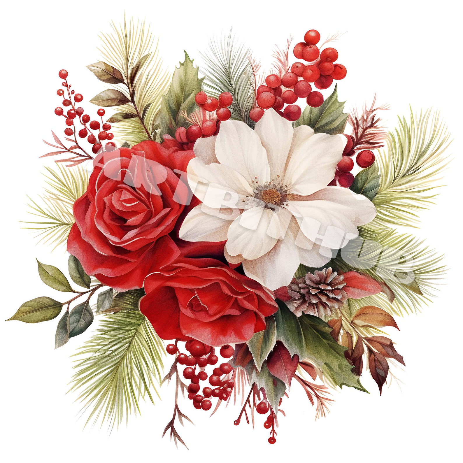 Christmas Bouquets Watercolor Clipart | Floral & Greenery Arrangements ...