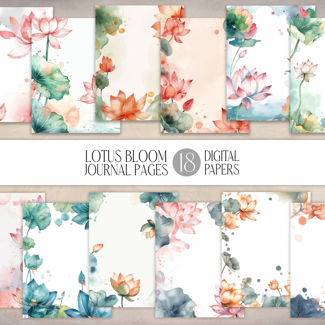 Lotus Bloom Watercolor Journal Pages Water Flower & Greenery JPG ...