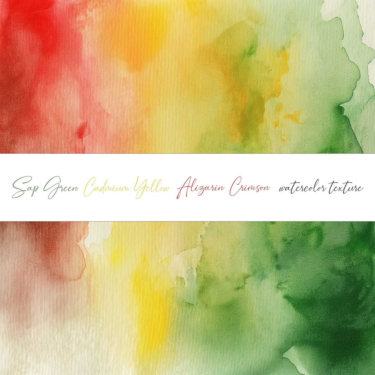 Sap Green, Cadmium Yellow & Alizarin Crimson Watercolor Texture Modern ...