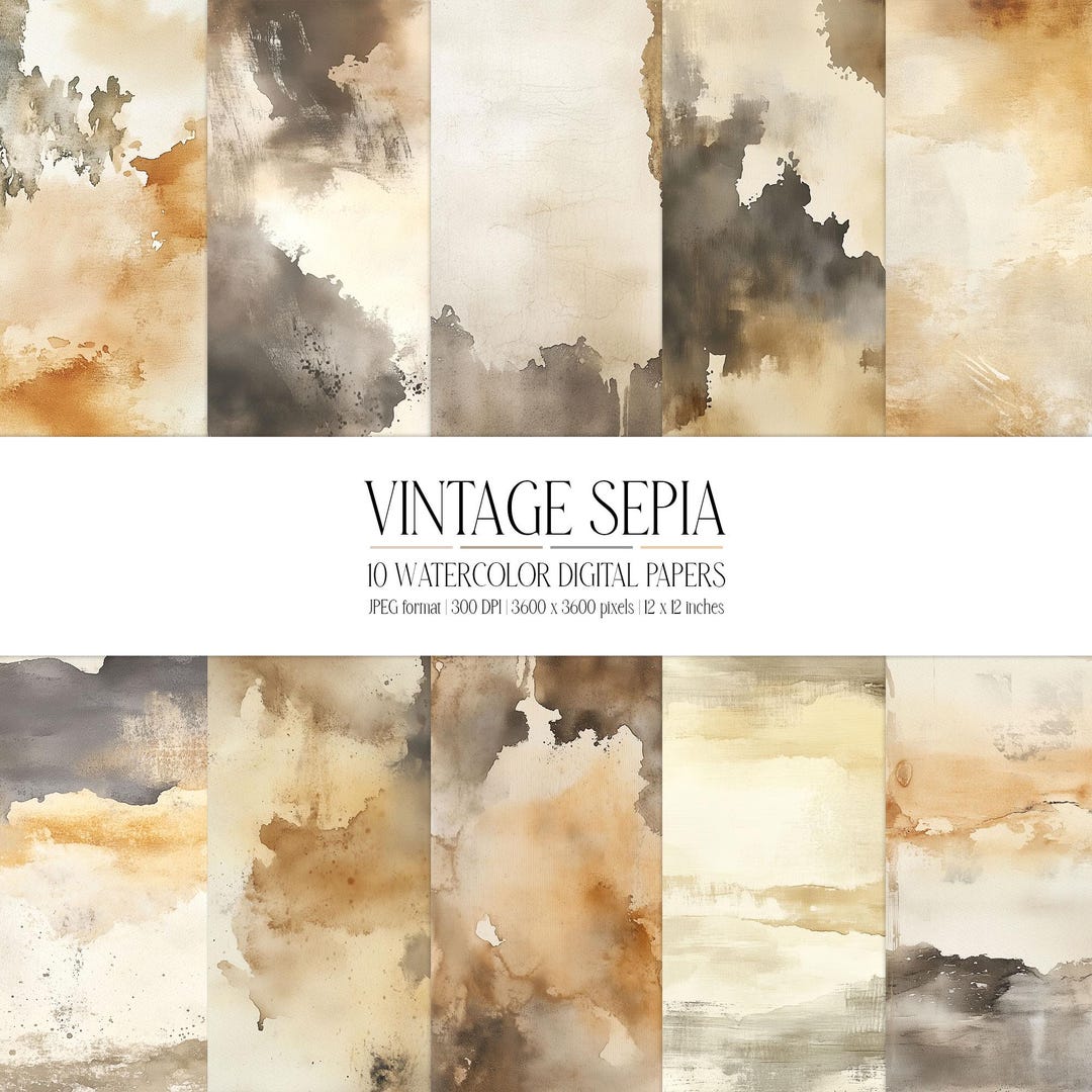 Vintage Sepia Watercolor Digital Paper | Modern Abstract Background ...