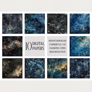 Constellations Watercolor Digital Paper | Gold Stars Night Sky (JPEG ...
