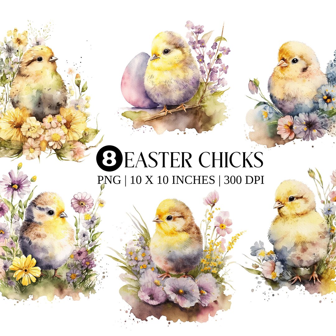 Chicks Watercolor Clipart - Easter Holiday Birds & Florals Set - DIY ...