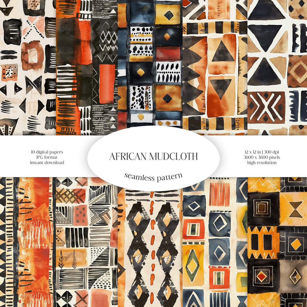 African Mudcloth Pattern | Mali Tribal JPG Digital Paper Pack ...