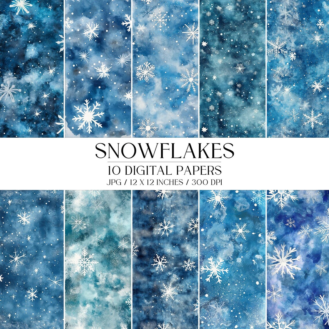 Snowflakes Watercolor Digital Paper | Winter Snow Abstract Background ...