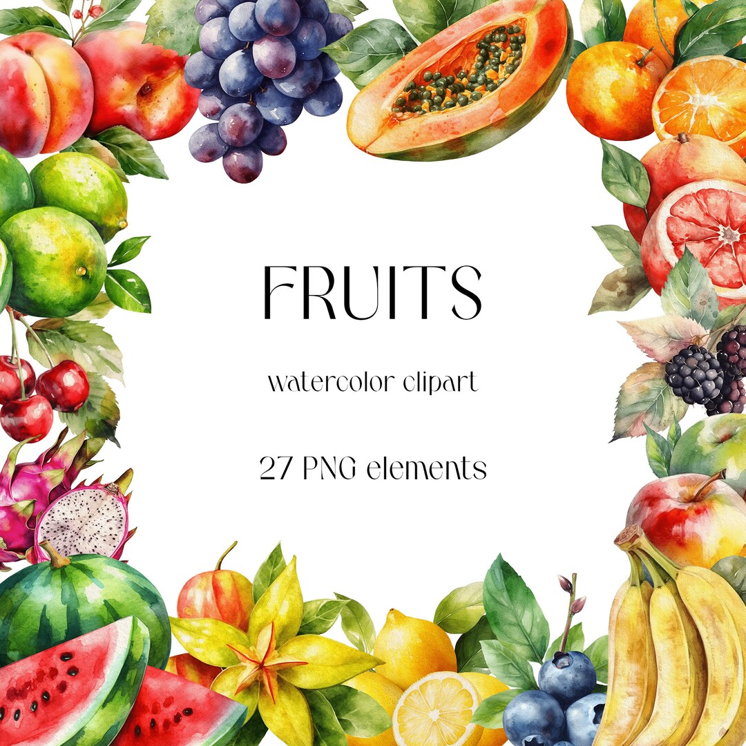 Fruits Watercolor Clipart - Tasty Tropical & Summer Fruit Collection ...
