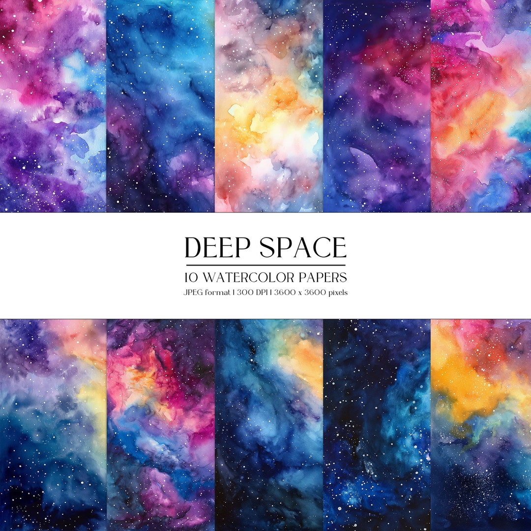 Deep Space Watercolor Digital Paper | Galaxy Night Sky Abstract ...