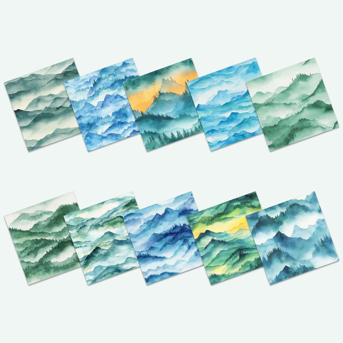 Mountain Ranges Watercolor Seamless Pattern | High Peaks JPG Digital ...