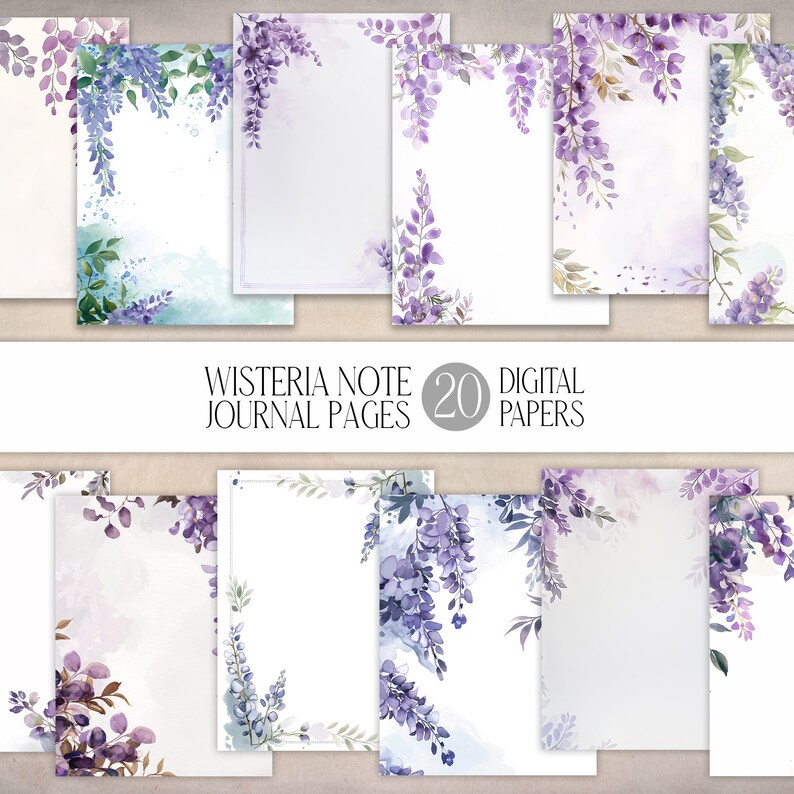 Wisteria Watercolor Journal Pages | Glycine Flower & Greenery JPG ...