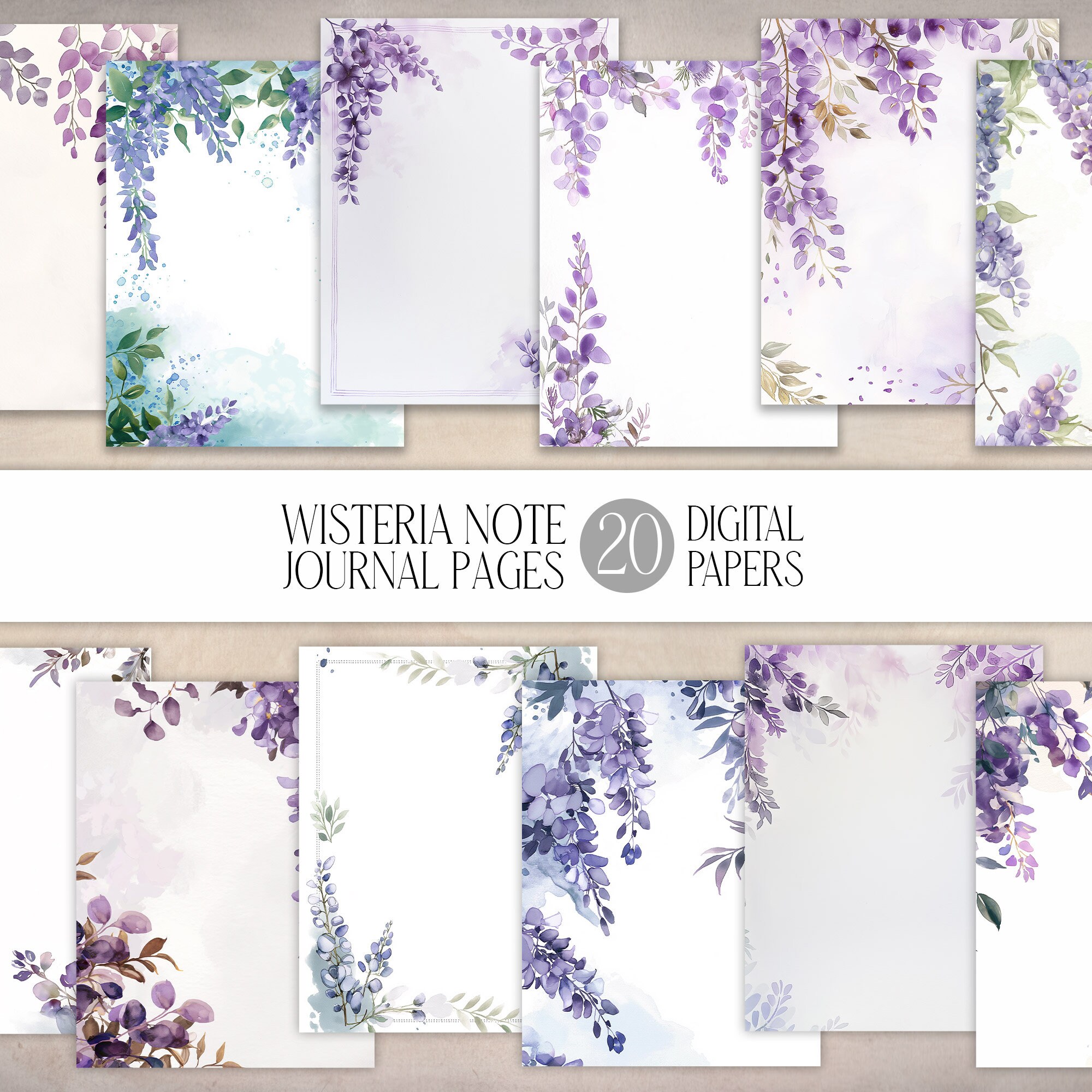 Wisteria Watercolor Journal Pages | Glycine Flower & Greenery JPG ...