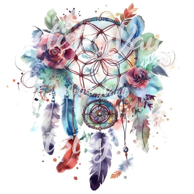 Dreamcatcher Watercolor Clipart Native American Willow Hoop - Etsy