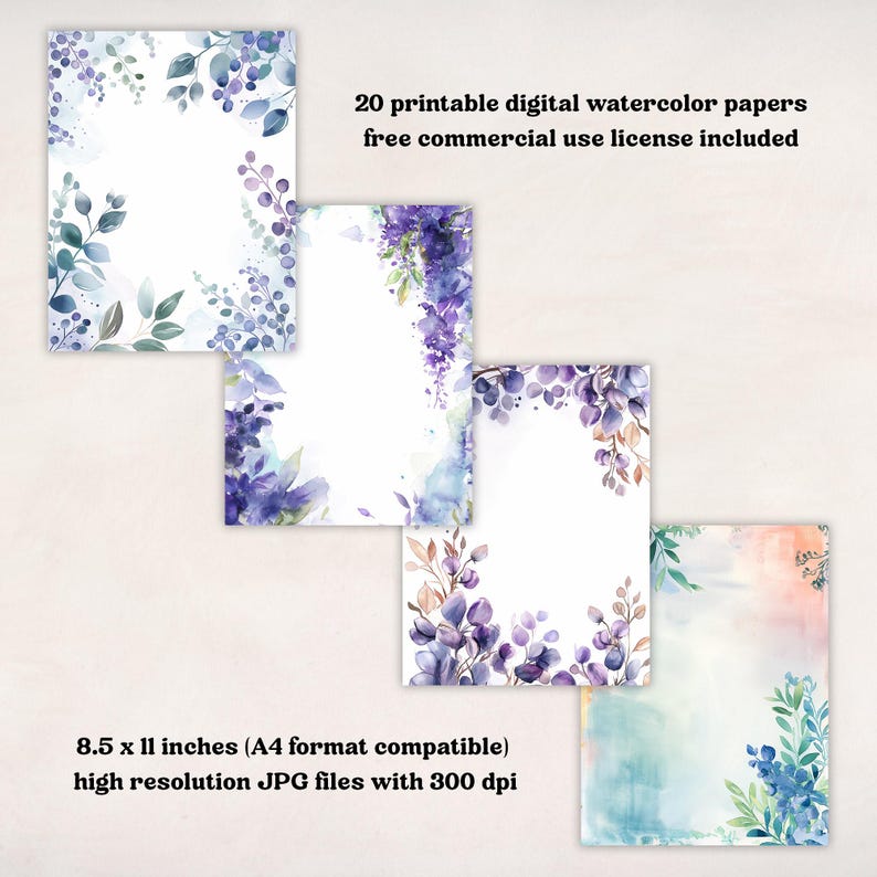 Wisteria Watercolor Journal Pages | Glycine Flower & Greenery JPG ...