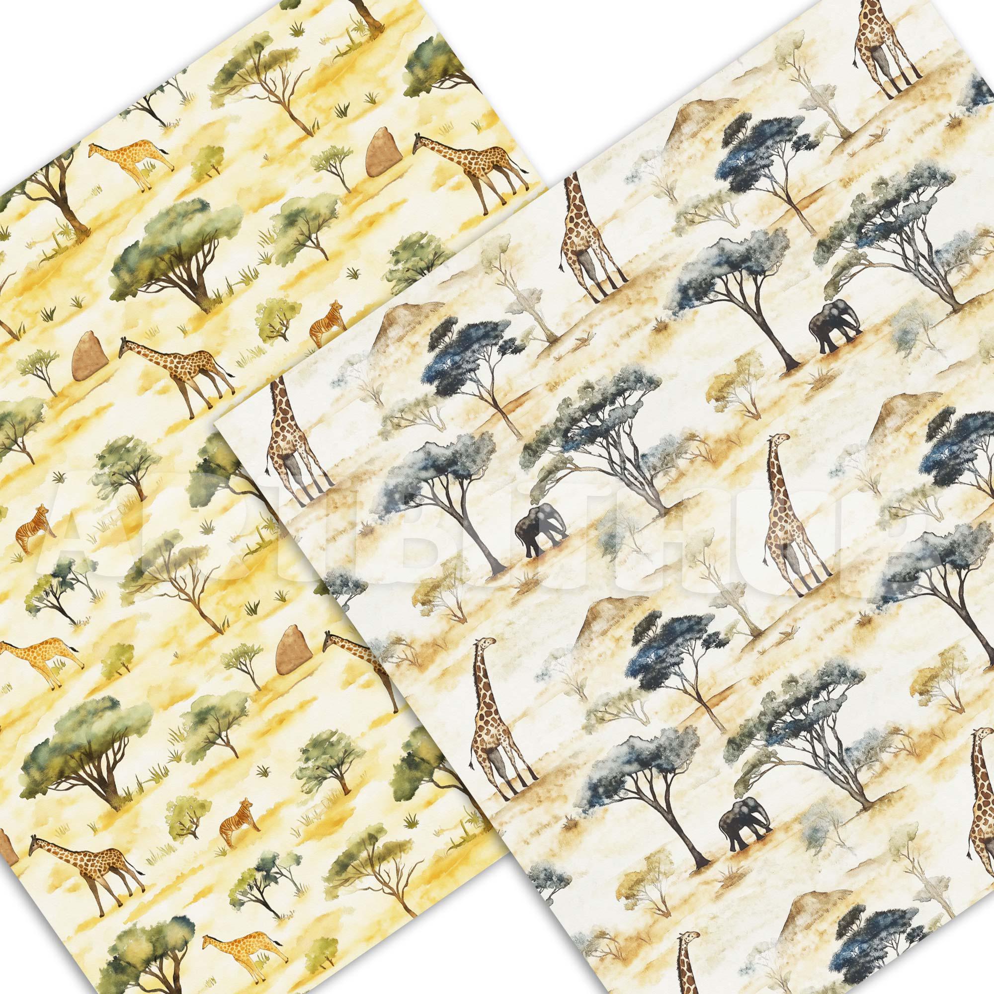 Wild Safari Seamless Pattern Savannah Creatures JPG Digital Paper Pack ...