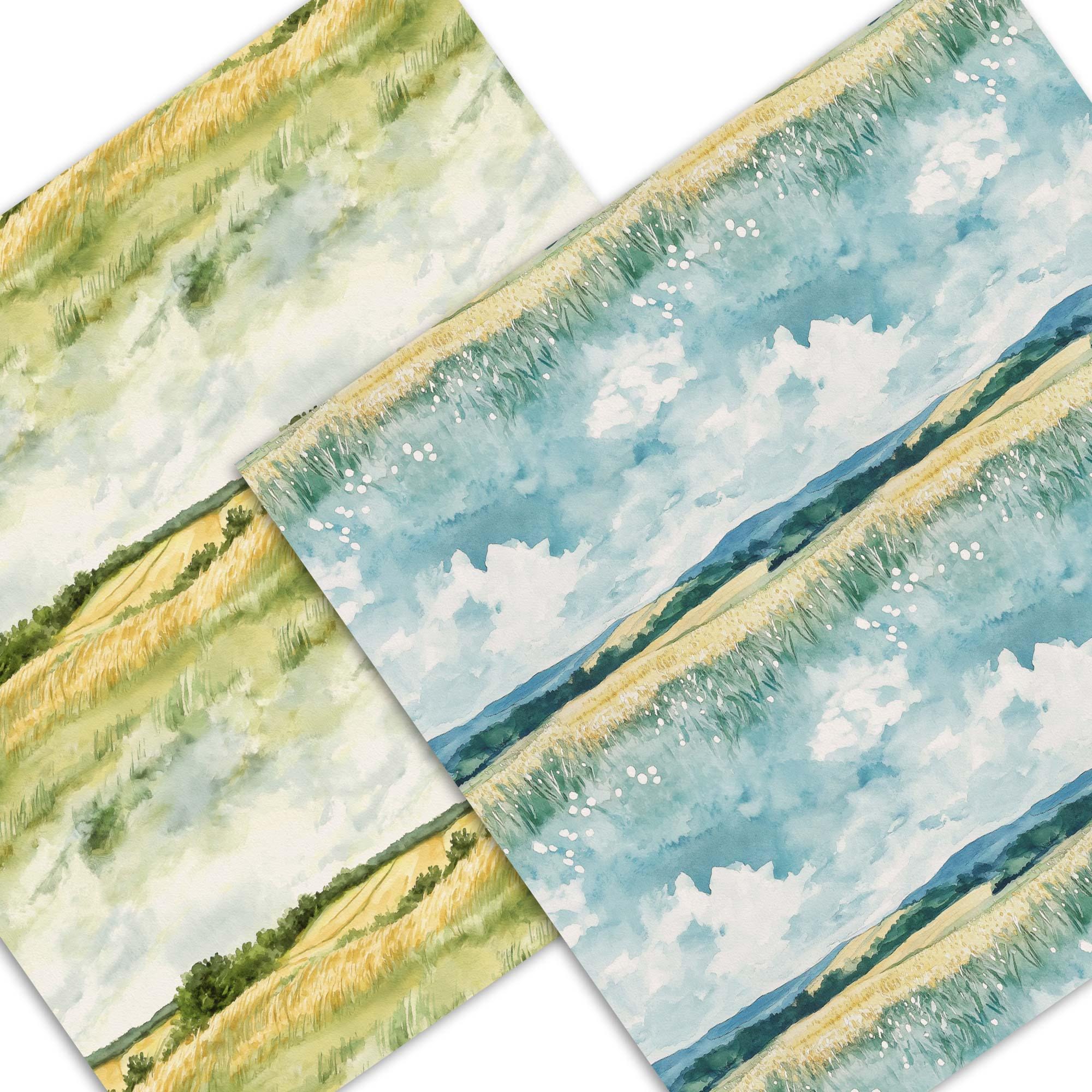 Countryside Watercolor Seamless Pattern | Rural Scenery JPG Digital ...