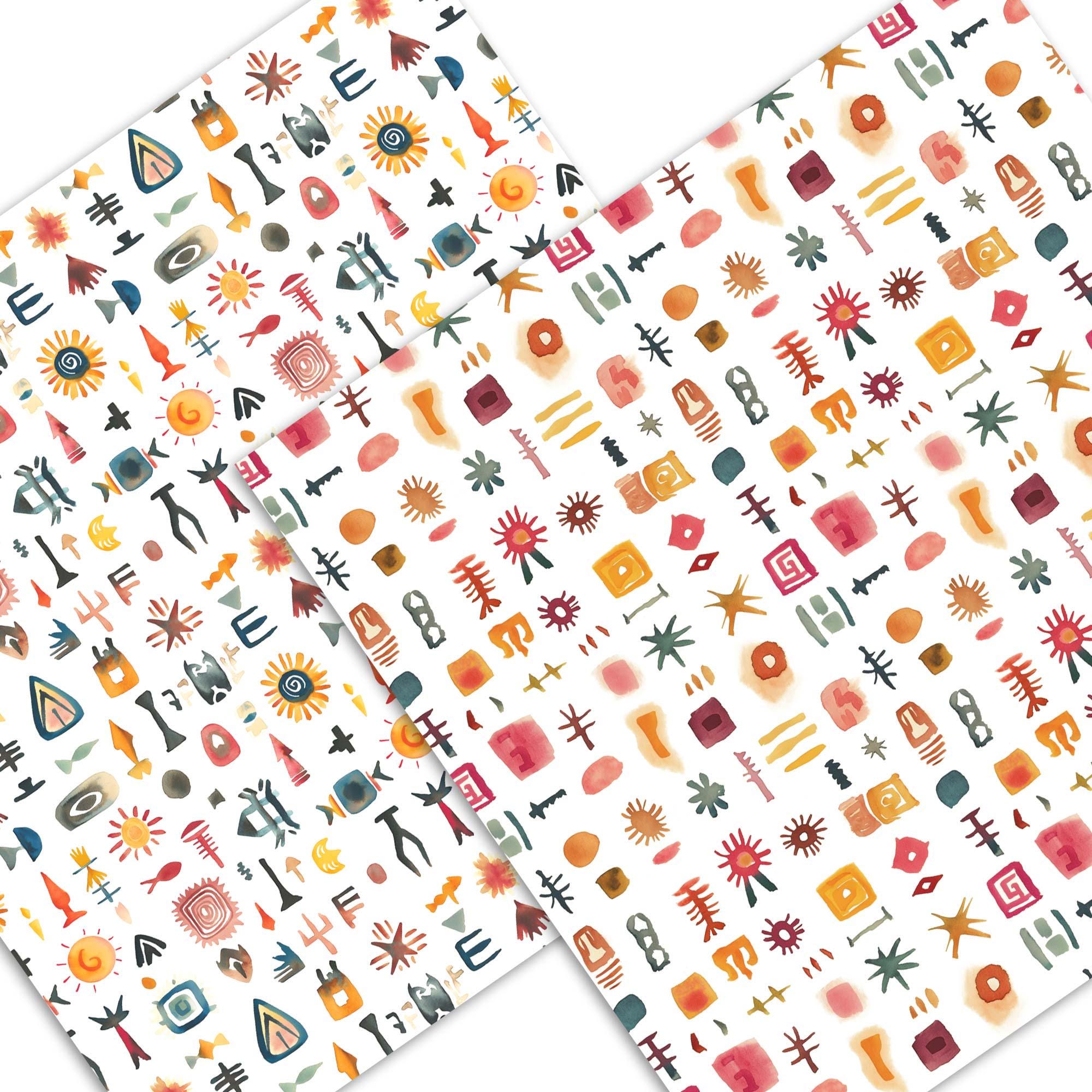 Neolithic Glyphs Watercolor Seamless Pattern | Mystic Symbols JPG ...