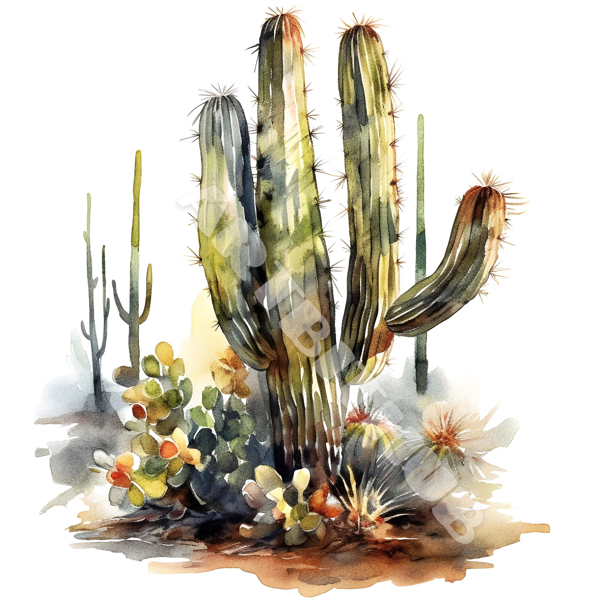 Desert Cactus Watercolor Clipart Succulent Cacti JPG Set Stationery ...