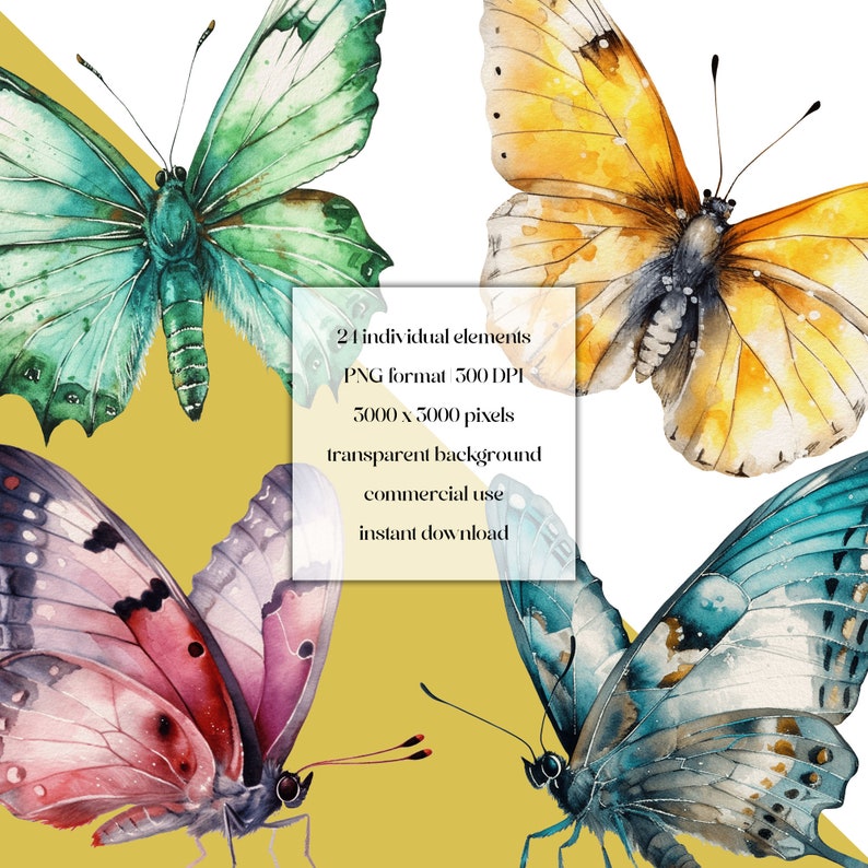 Butterflies Watercolor Clipart - Butterfly Illustration PNG Collection ...