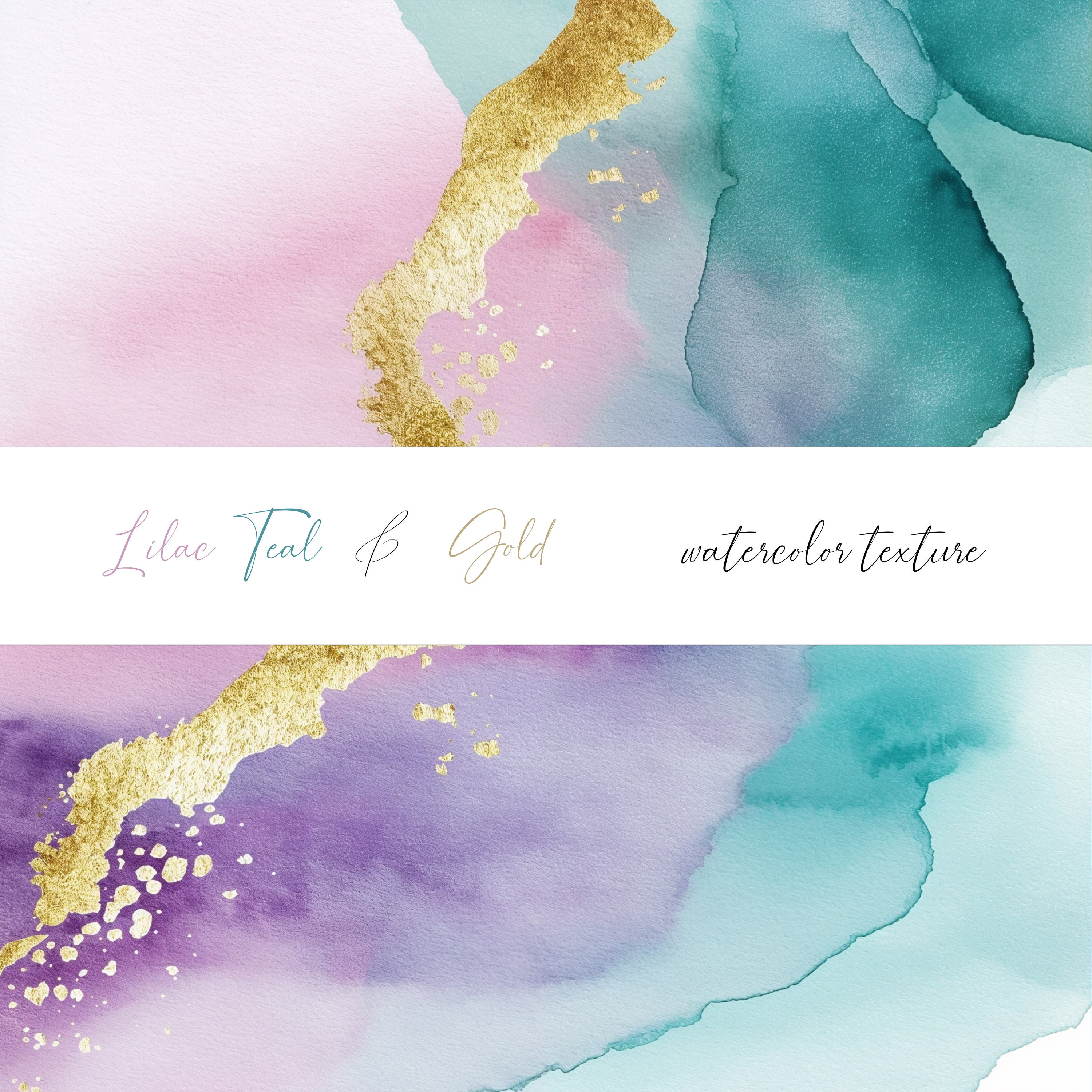 Lilac Teal & Gold Watercolor Texture | Light Purple Blue Green Metallic ...