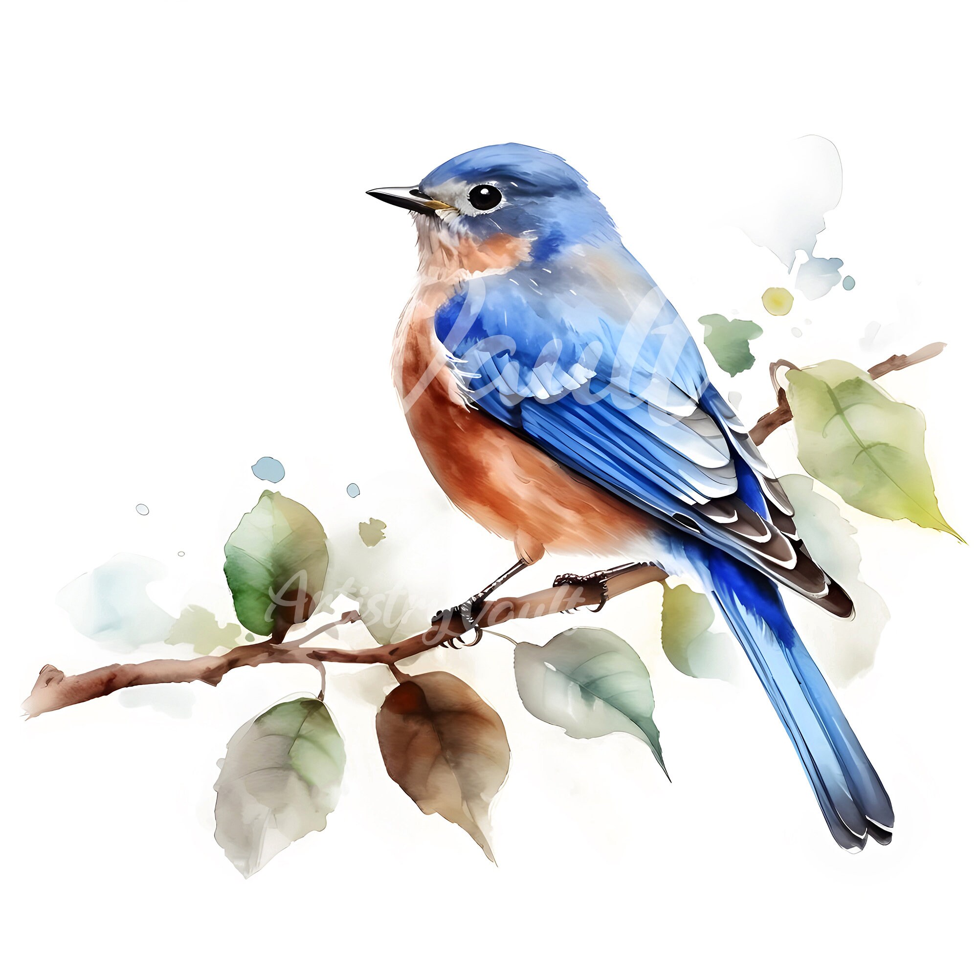 Eastern Bluebird Watercolor Clipart Woodland Bird JPG Set - Etsy