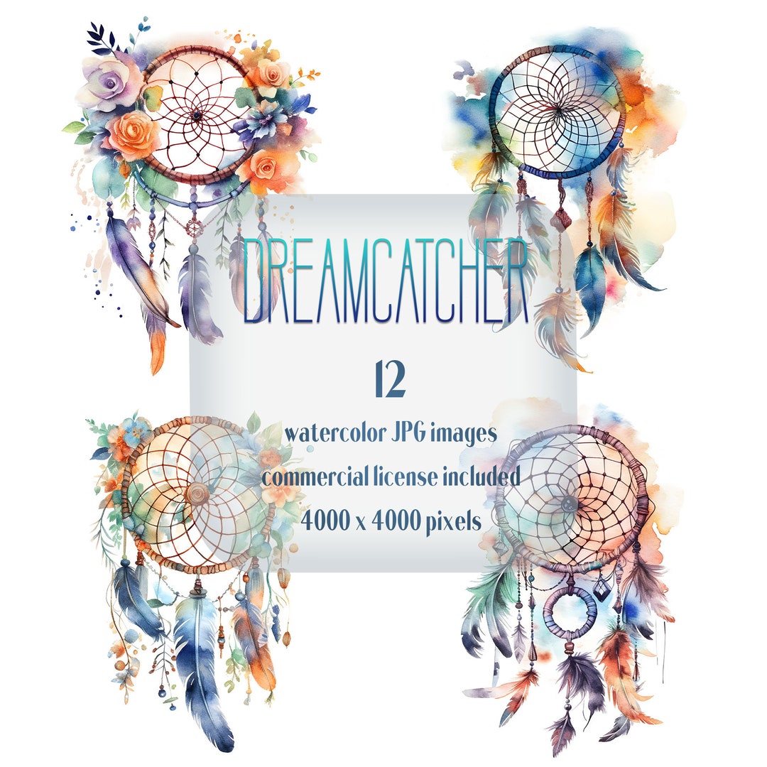 Dreamcatcher Watercolor Clipart Native American Willow Hoop - Etsy
