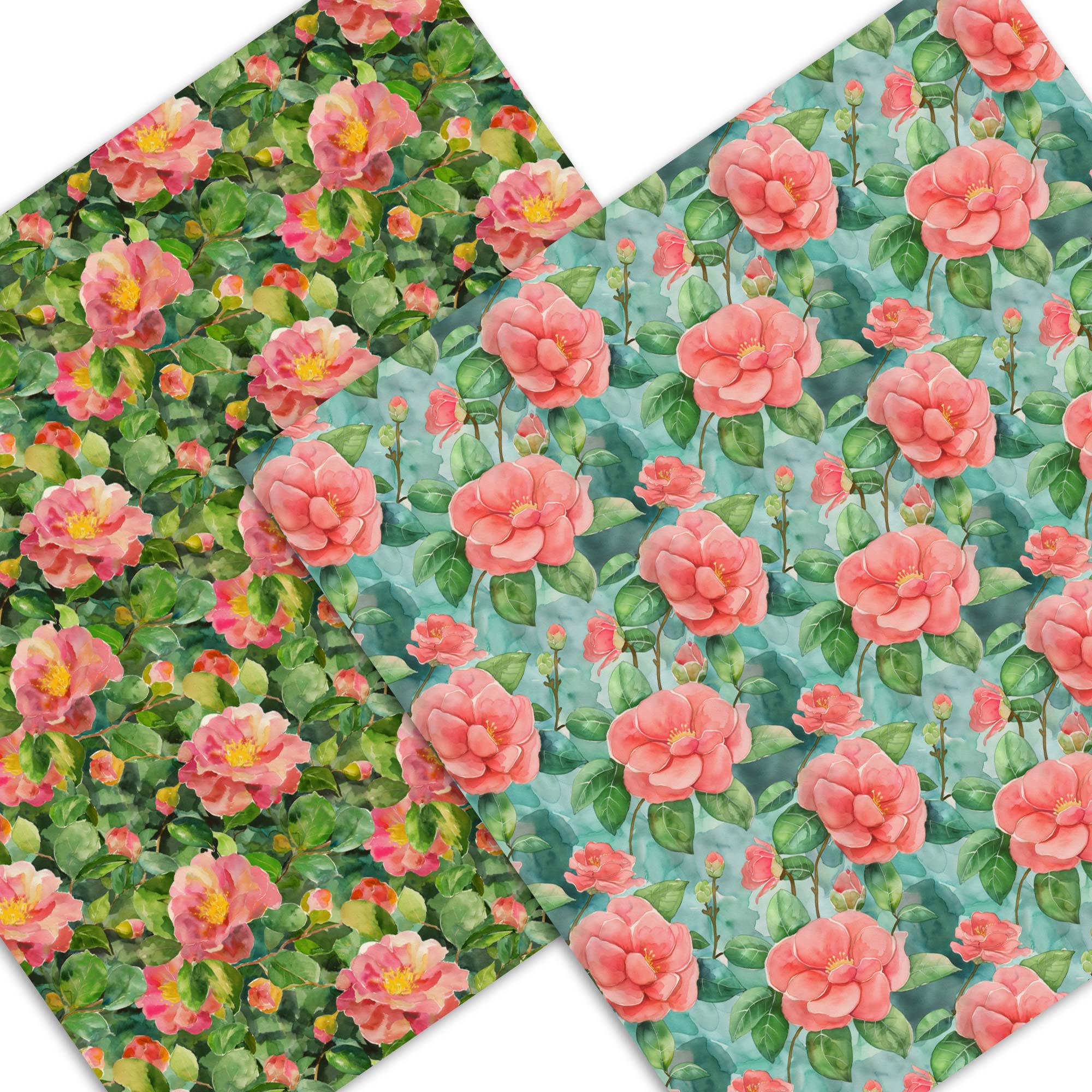 Camellia Watercolor Seamless Pattern | Floral Digital Paper Pack (JPG ...