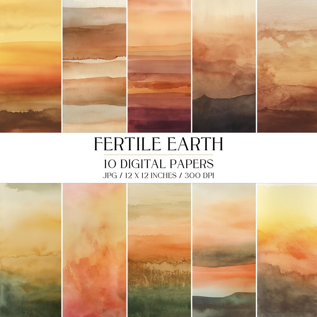 Fertile Earth Watercolor Digital Paper | Brown Red Green Tones Abstract ...