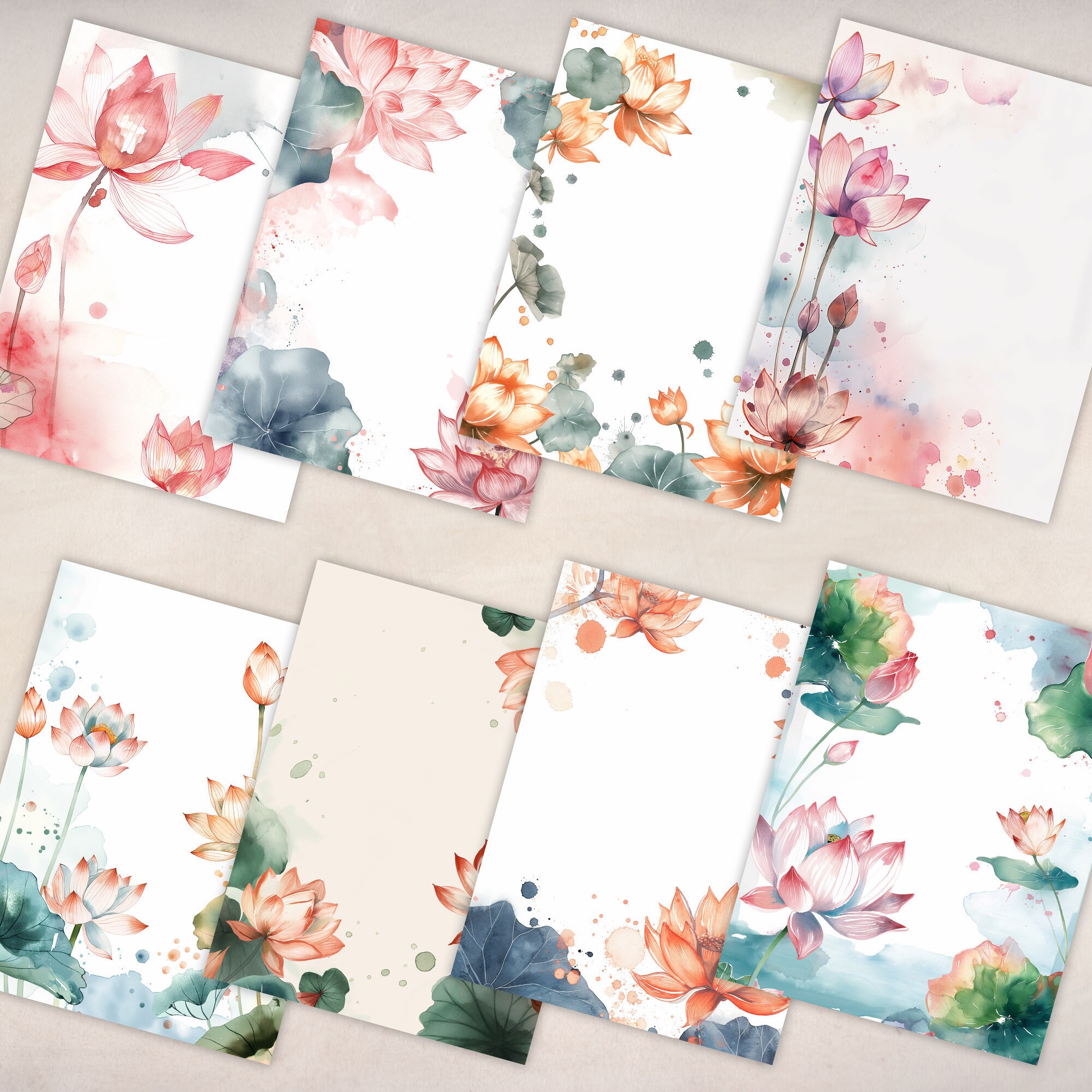 Lotus Bloom Watercolor Journal Pages Water Flower & Greenery JPG ...