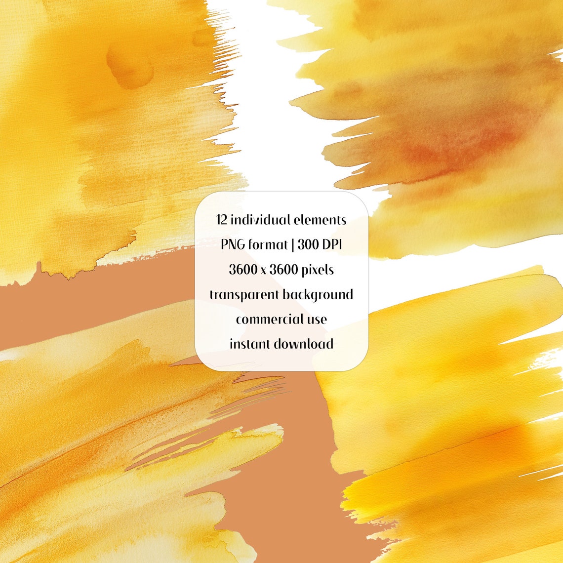 Yellow Wash Watercolor Clipart | Amber Tan Brush Stroke Transparent PNG ...