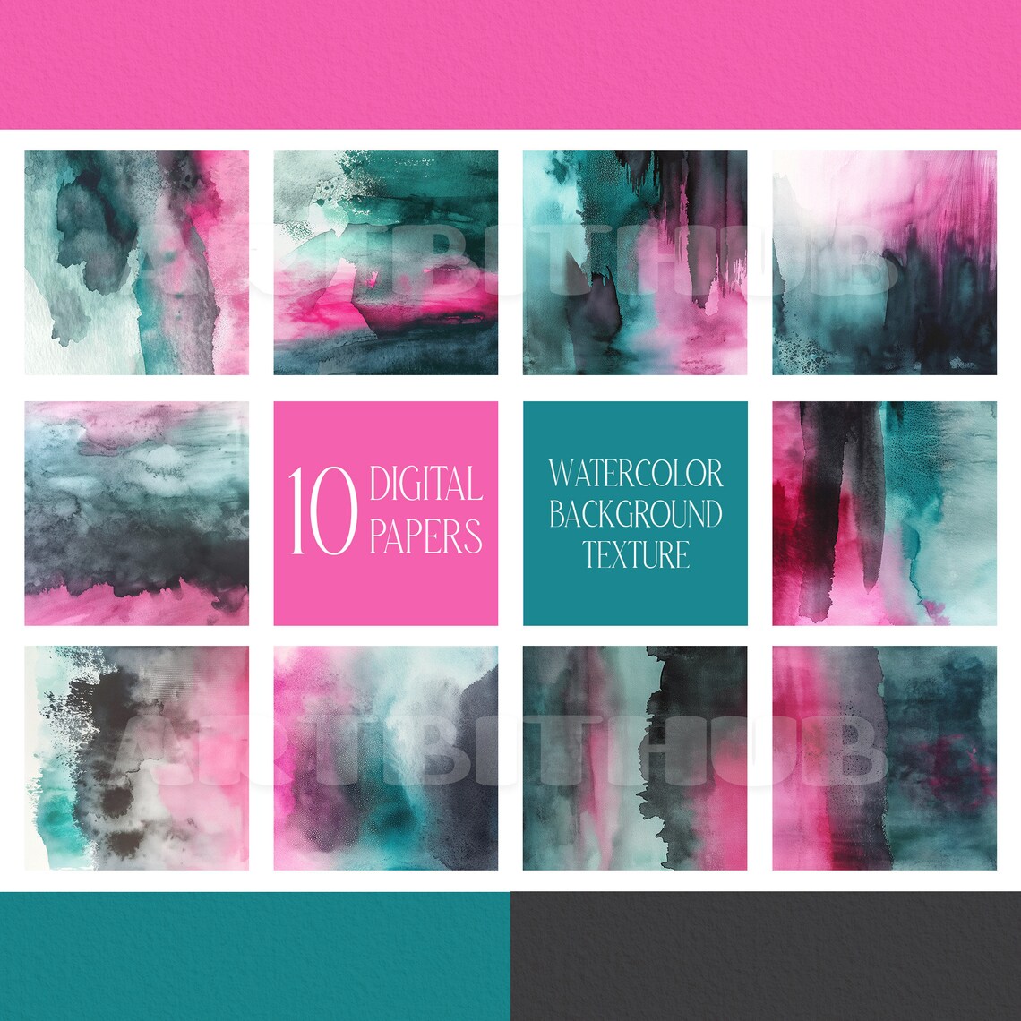 Magenta Teal & Charcoal Watercolor Texture | Red Violet Blue Green Ash ...
