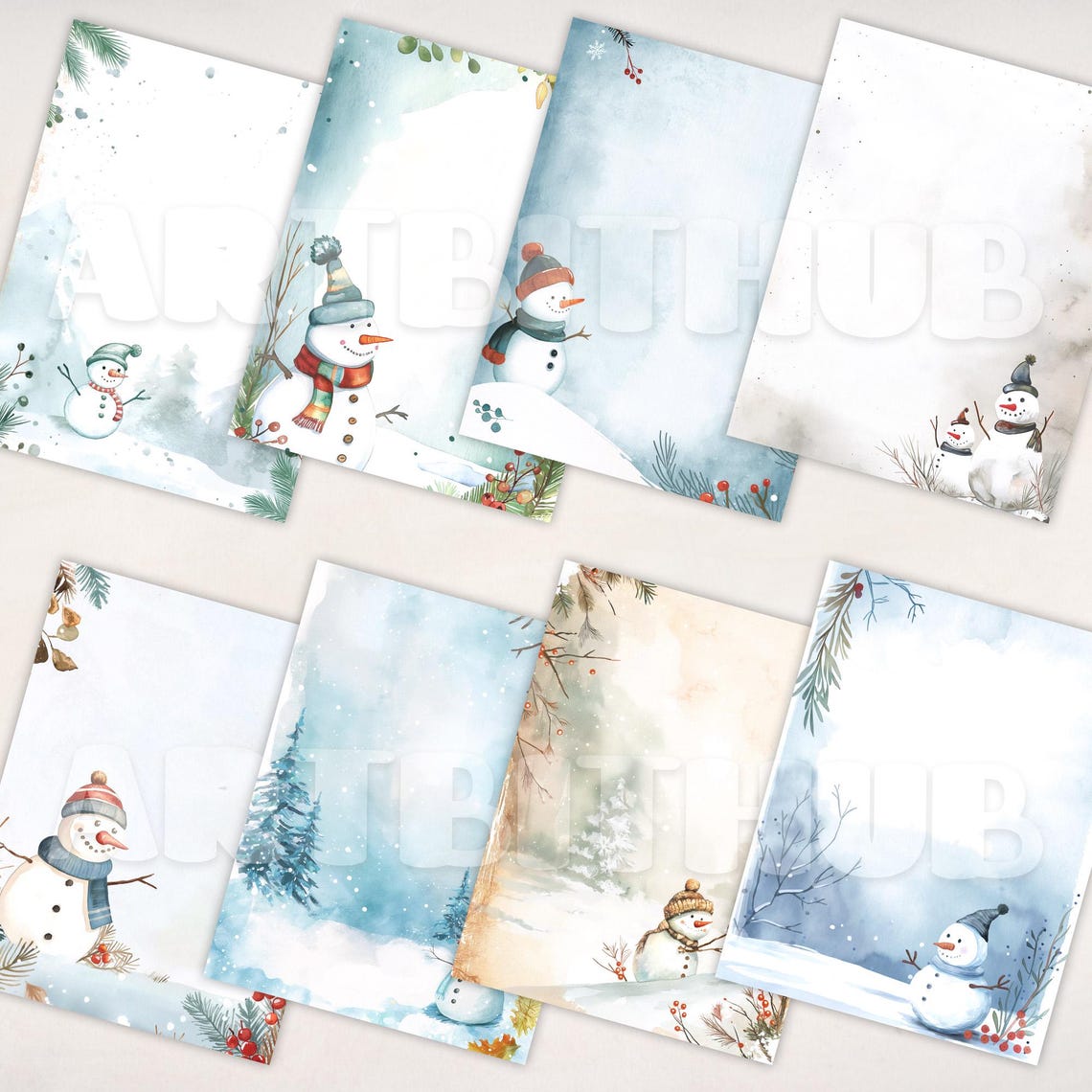 Snowman Note Watercolor Journal Pages | Winter Scenery JPG Digital ...