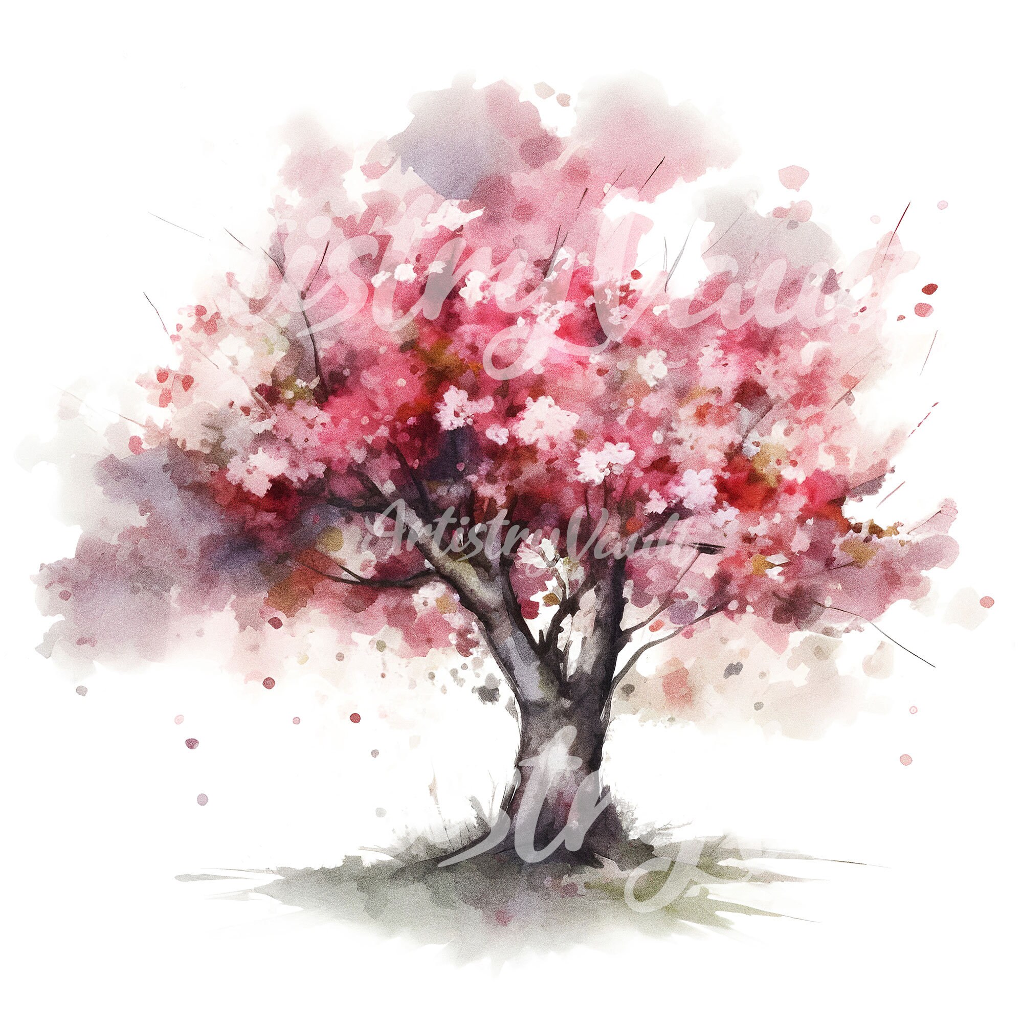 Cherry Tree Watercolor Clipart Spring Bloom JPG Set - Etsy