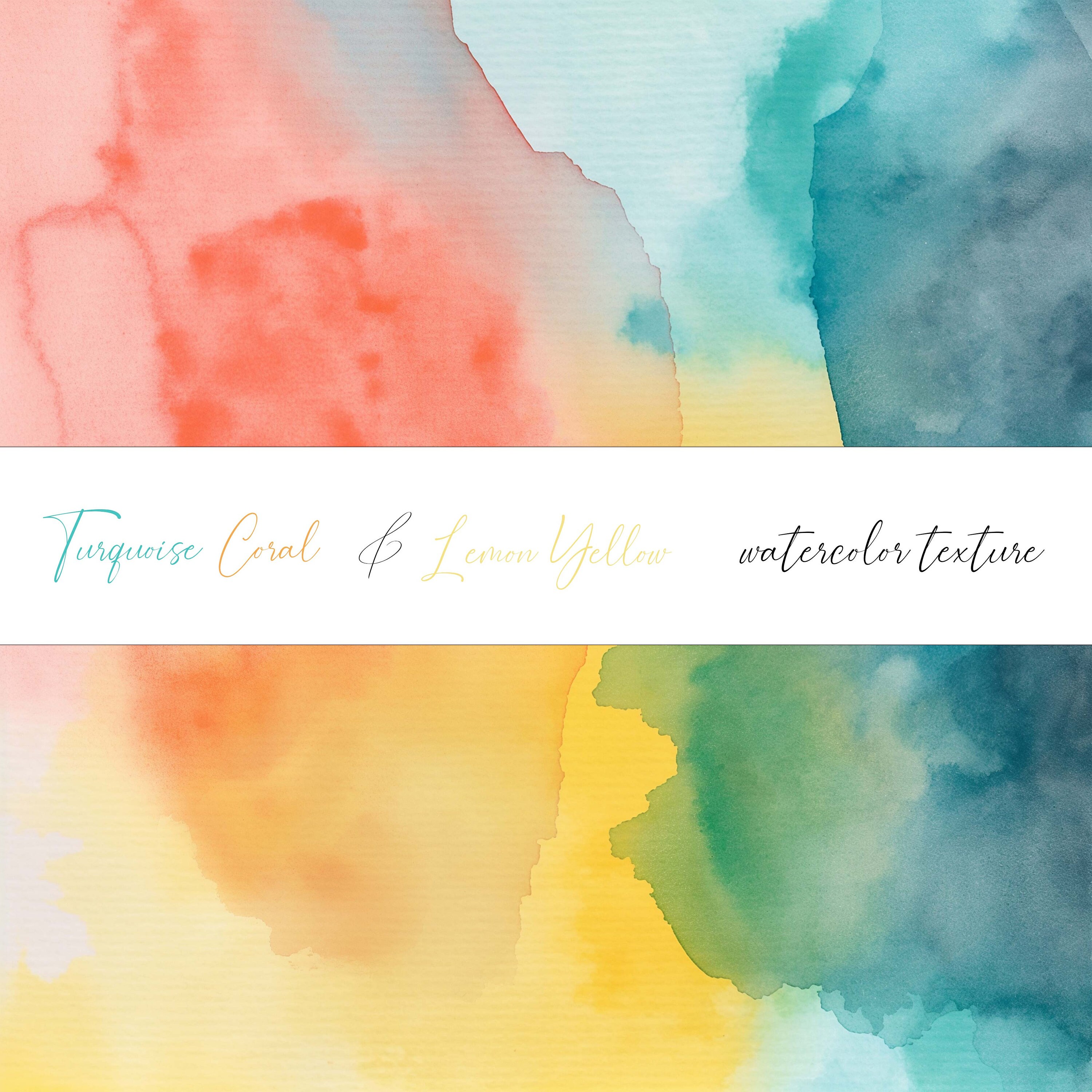 Turquoise Coral & Lemon Yellow Watercolor Texture Blue Green Orange ...