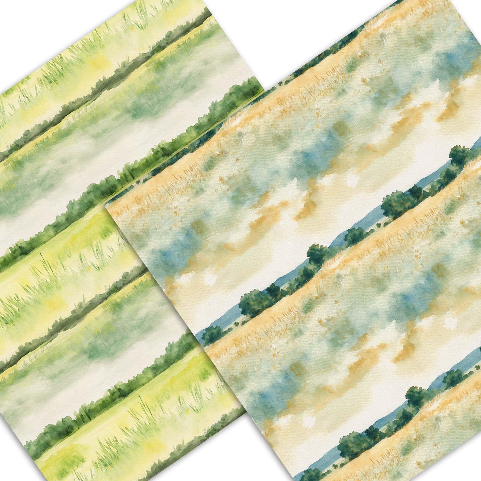 Countryside Watercolor Seamless Pattern | Rural Scenery JPG Digital ...