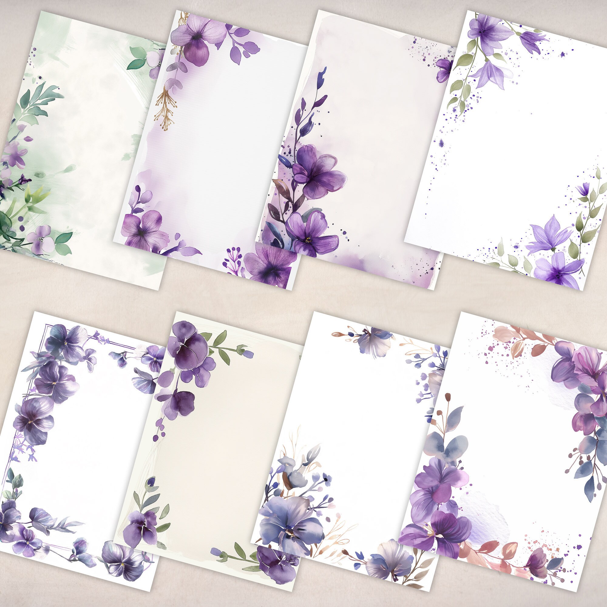 Violet Frames Watercolor Journal Pages | Viola Flower & Greenery JPG ...