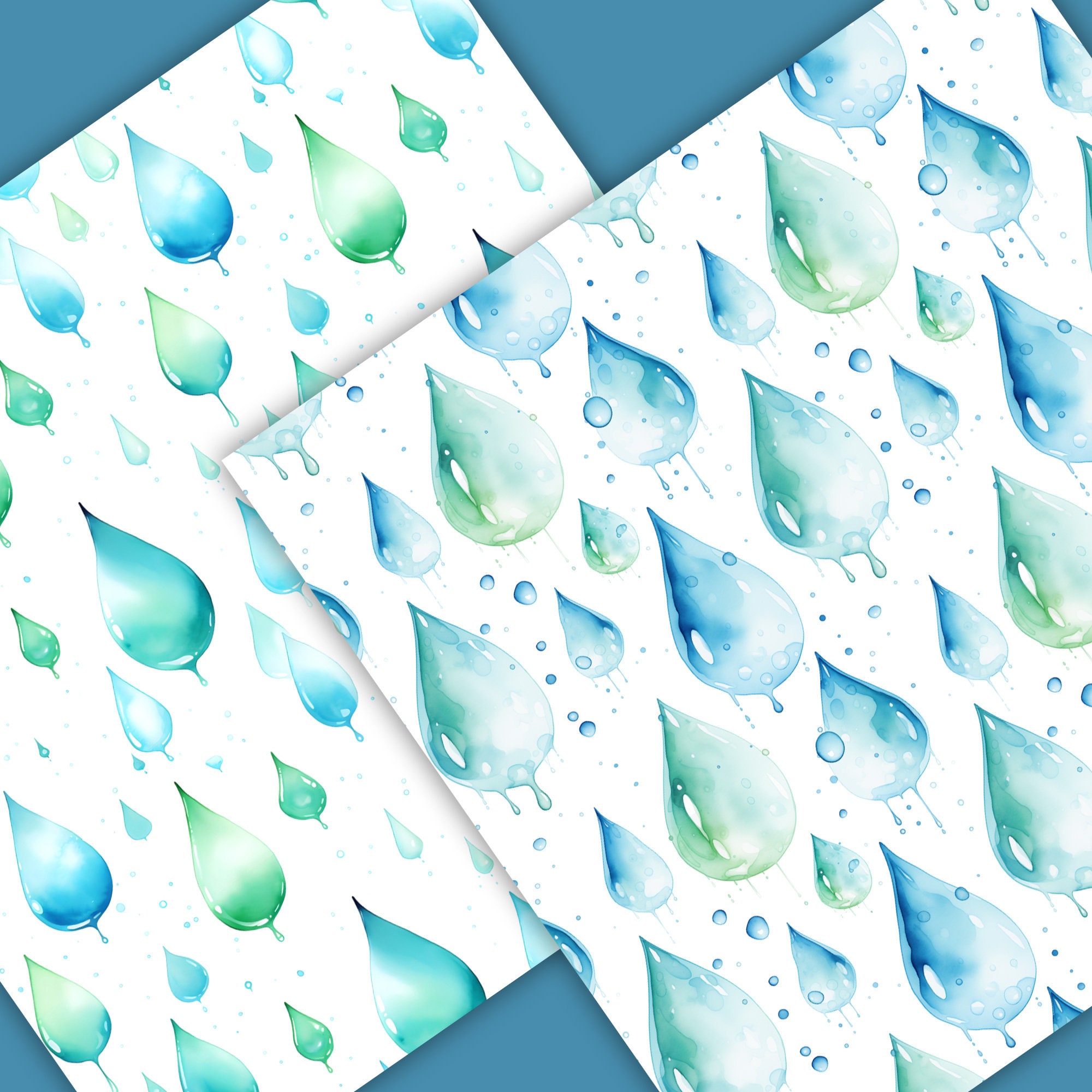 Water Drops Watercolor Digital Paper Pack Rain Droplet Seamless Pattern ...