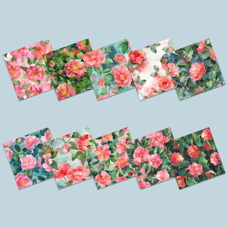 Camellia Watercolor Seamless Pattern Floral & Greenery JPG Digital ...