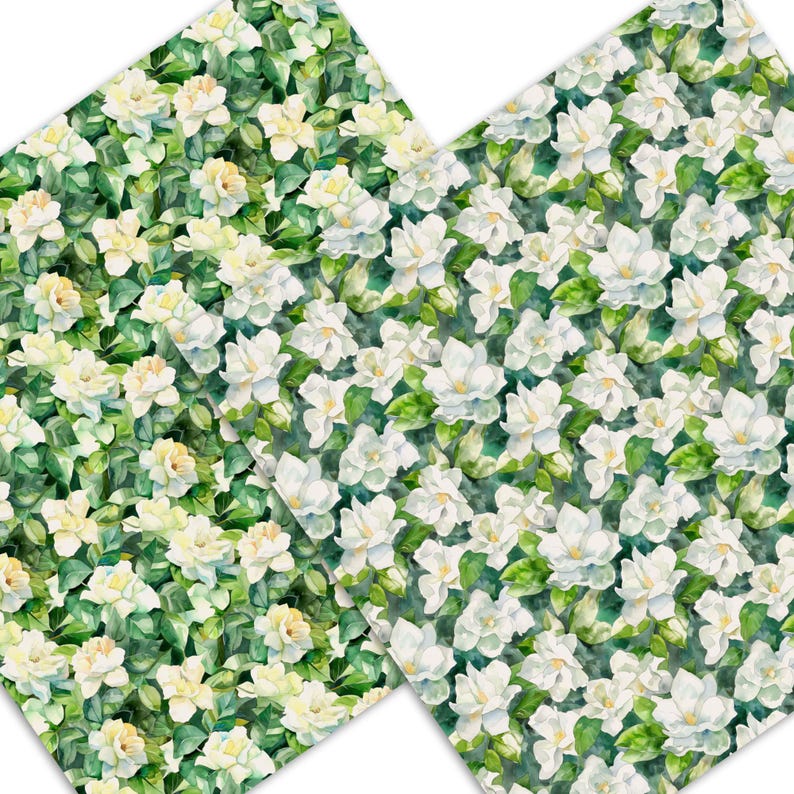 Gardenia Watercolor Seamless Pattern | Floral Digital Paper (JPG) - Etsy